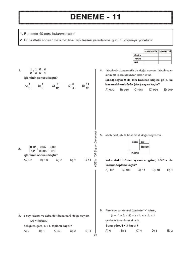 11 Mat. Deneme | PDF