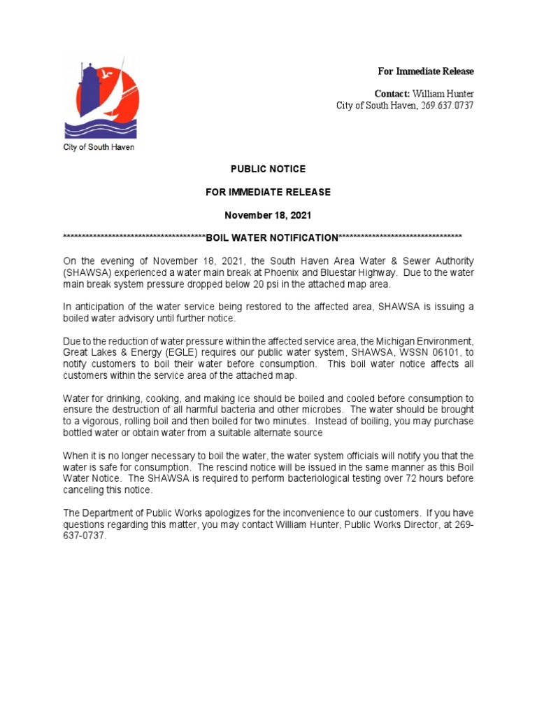 Press Release-Boil Water Notice | PDF | Water | Boiling