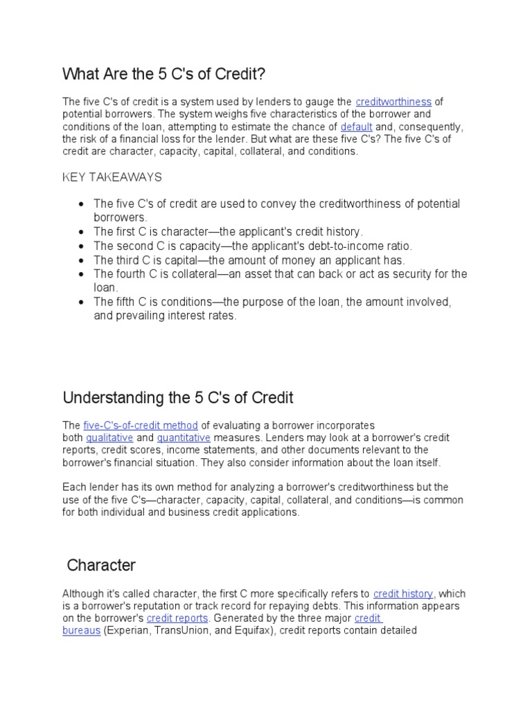 What Are The 5 C's of Credit?: Key Takeaways | PDF | Loans | Credit History