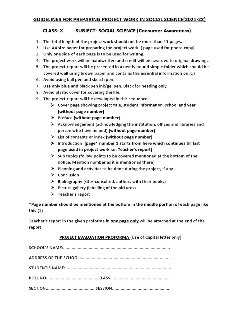 Class-10 Guidelines For Preparing Project Work in Social Science-2 | PDF