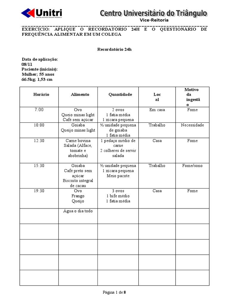 Aplicação de Recordatório Alimentar 24h | PDF | Alimentos ...