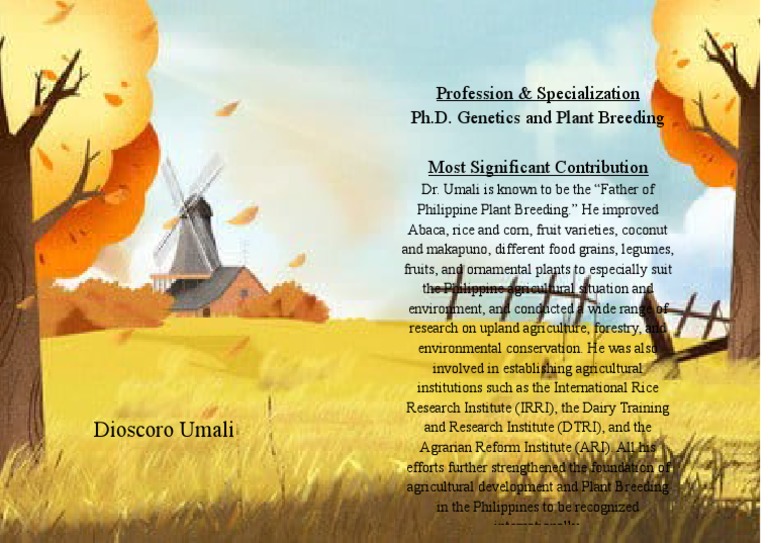 Dioscoro Umali: Profession & Specialization Ph.D. Genetics and Plant ...