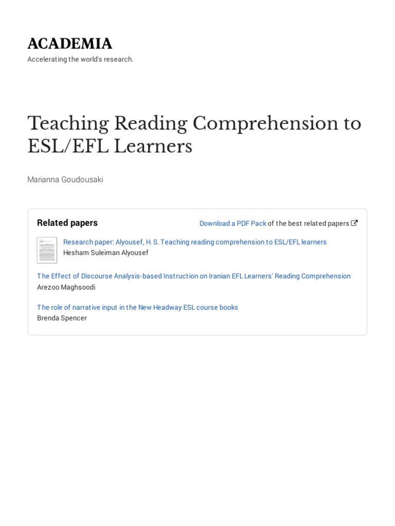 Teaching Reading Comprehension To ESL EFL Learners | PDF | Reading ...