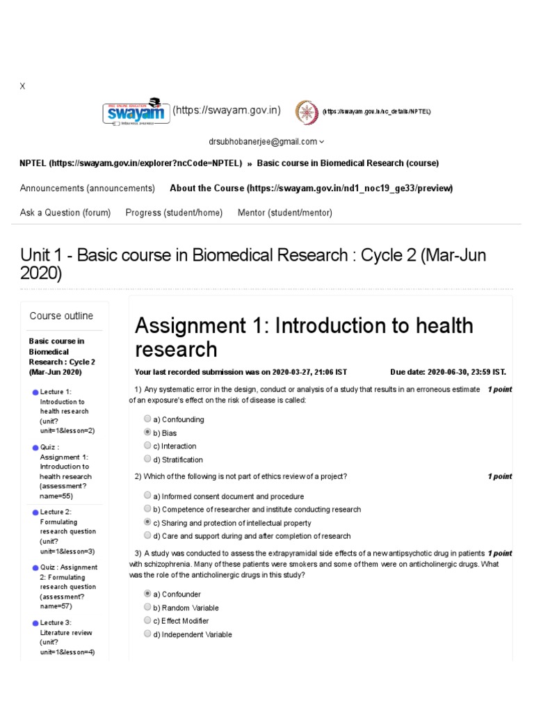 Assignment 1: Introduction To Health Research: Unit 1 - Basic Course in ...