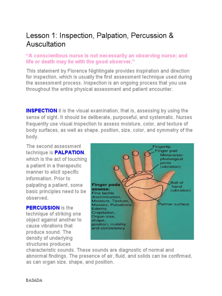 Lesson 1: Inspection, Palpation, Percussion & Auscultation | PDF ...