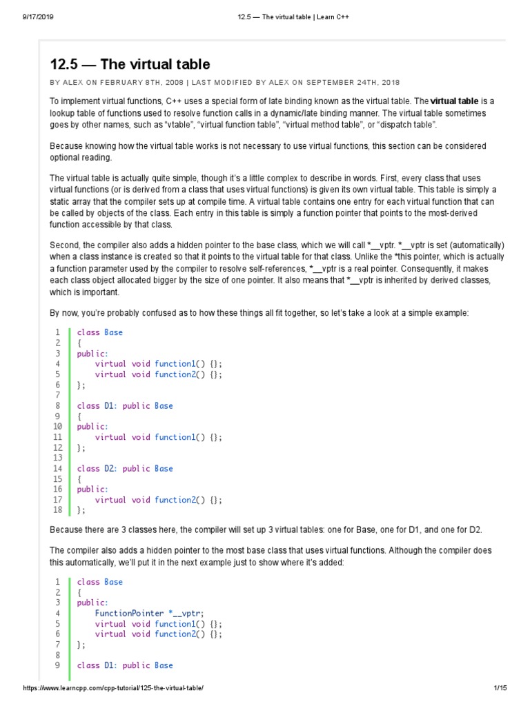 12.5 - The Virtual Table - Learn C++ | PDF | Class (Computer ...