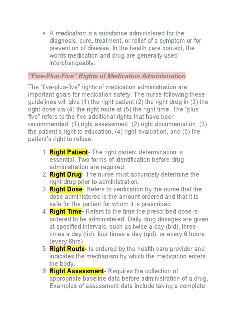 "Five-Plus-Five" Rights of Medication Administration: Right Patient ...