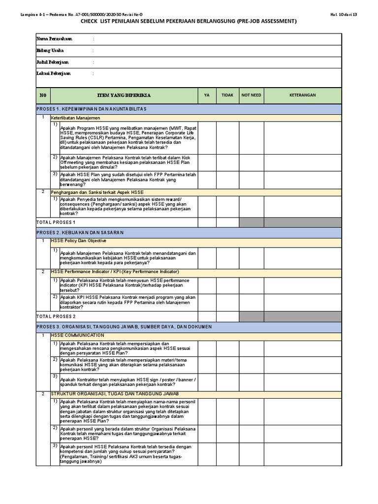 Lampiran 4-1 Pre JOb Activity | PDF