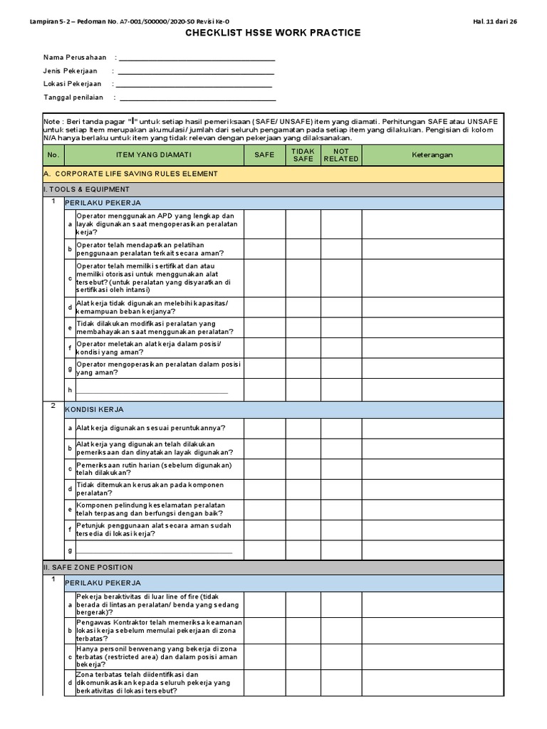 Lampiran 5-2 Checklist HSSE Work Practice | PDF