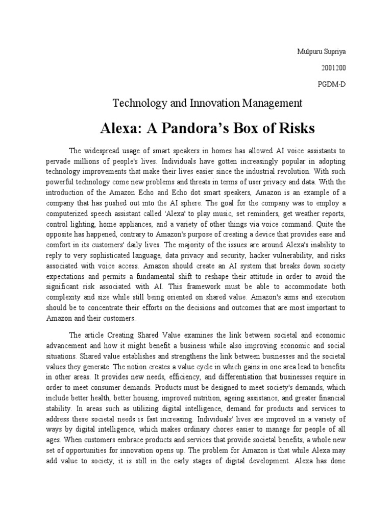 Amazon's Alexa - A Risky Pandora's Box | PDF | Amazon Echo | Computing