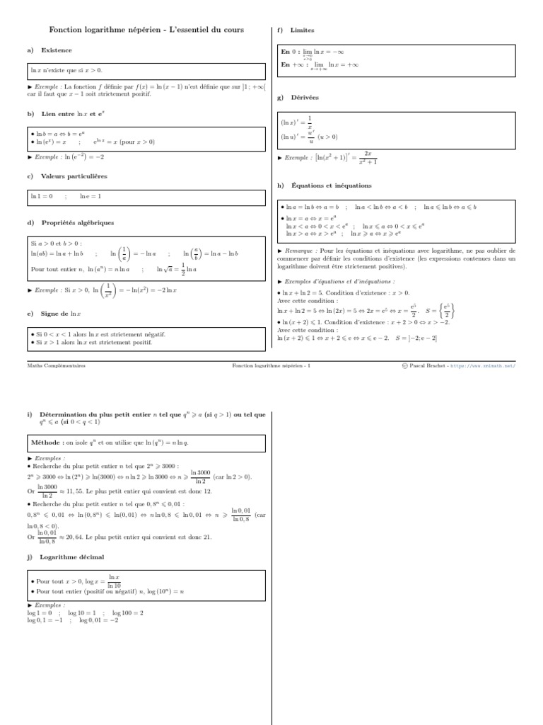 Resume Cours Logarithme | PDF | Algèbre | Nombre