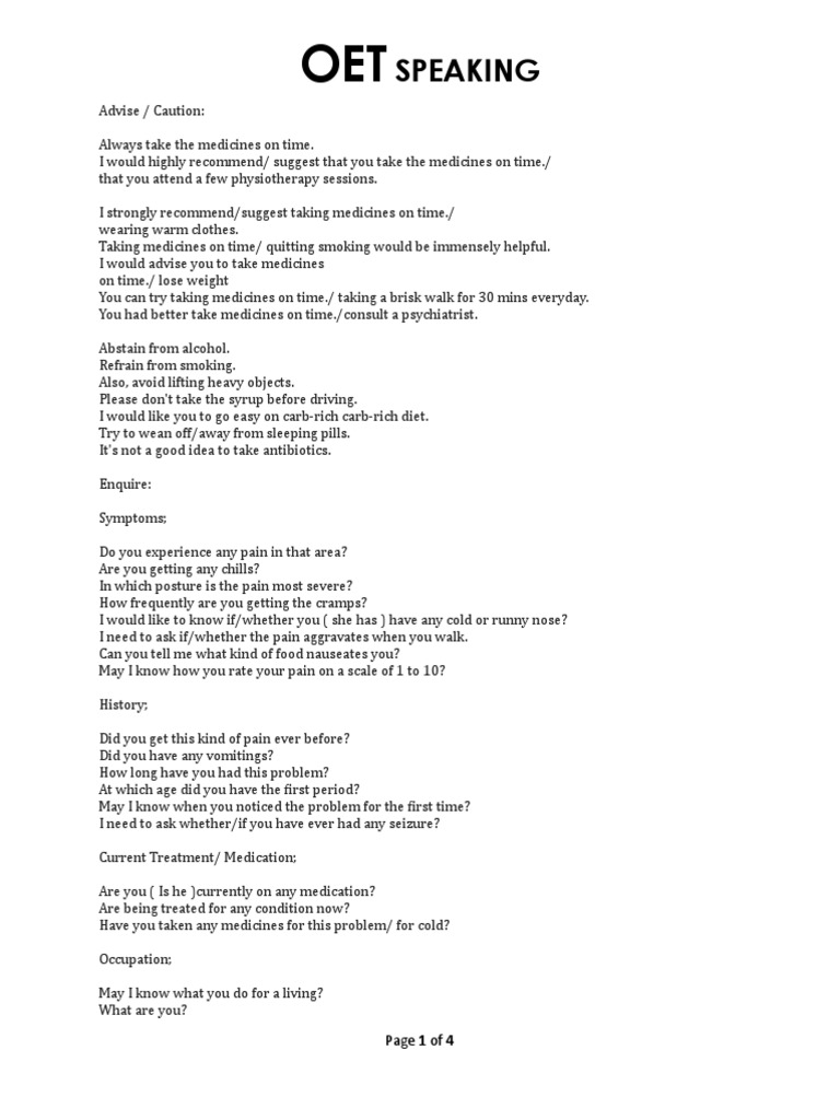 OET Speaking 2 | PDF | Clinical Medicine | Medicine