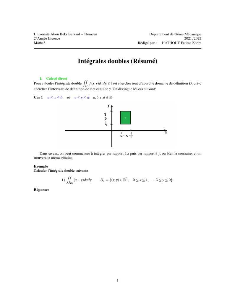 Résumé - Intégrales - Doubles - 2021 - 2022 | PDF | Mathématiques ...