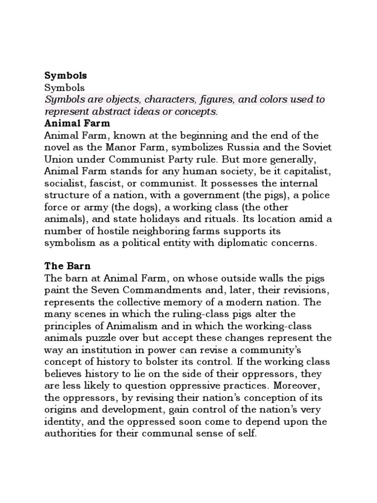 Symbols in Animal Farm | PDF