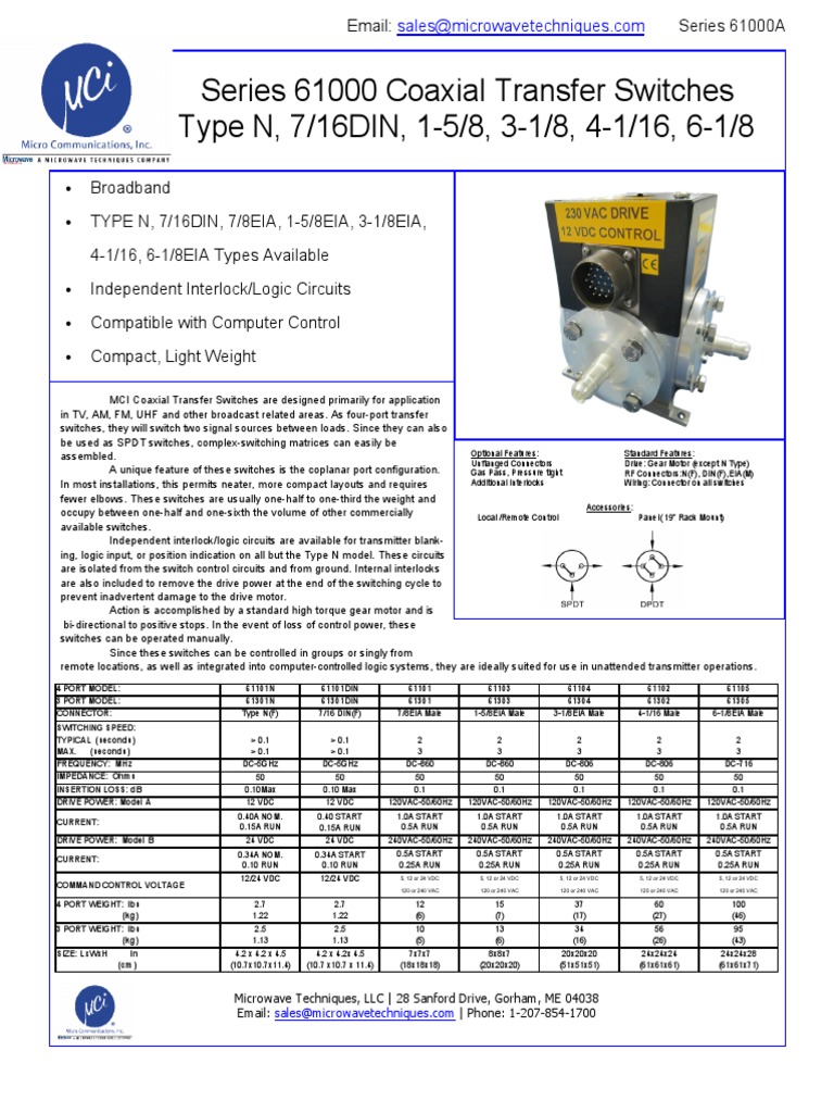 Coaxial Transfer Switches Data Sheet | PDF | Switch | Coaxial Cable