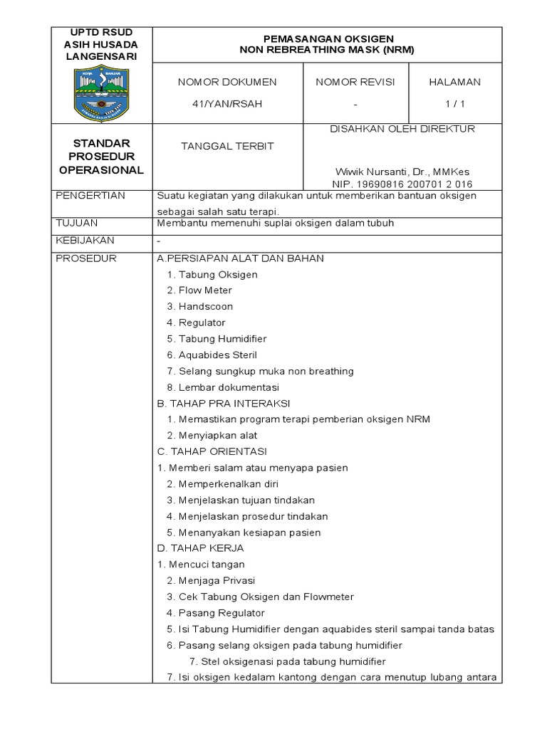 Sop Terapi Oksigen Melalui NRM | PDF