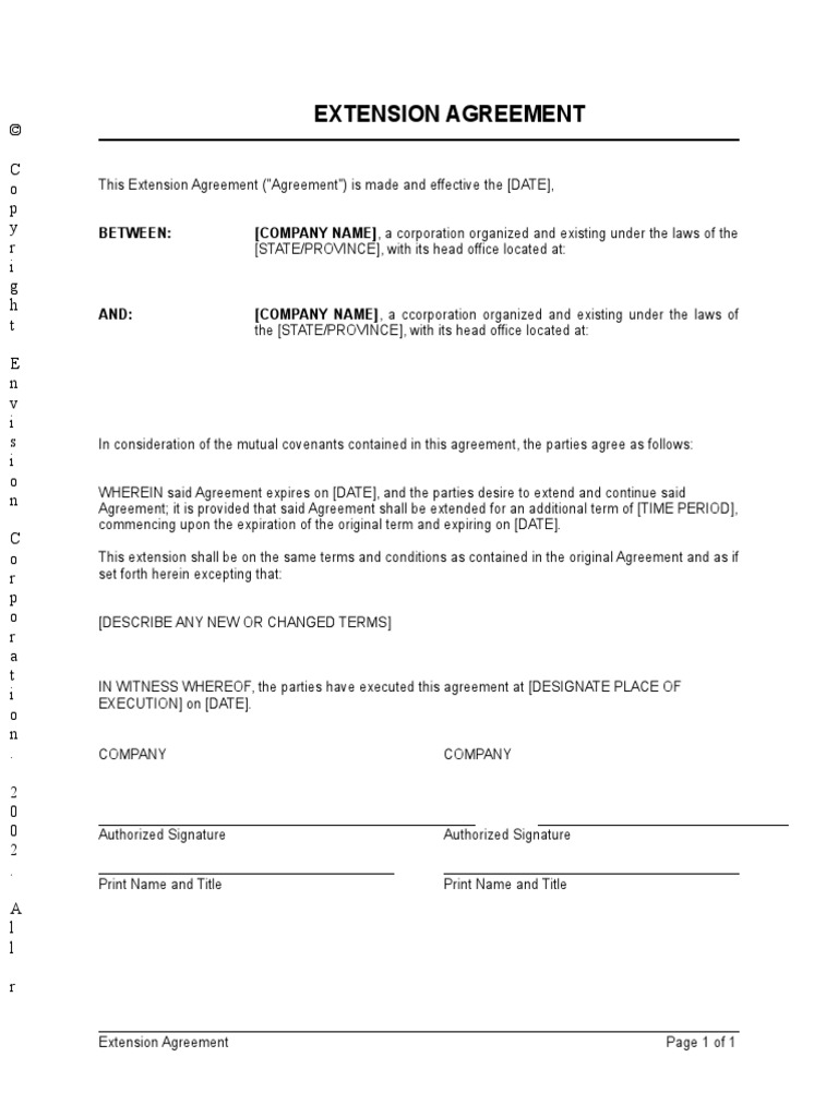 Extension Agreement Template | PDF