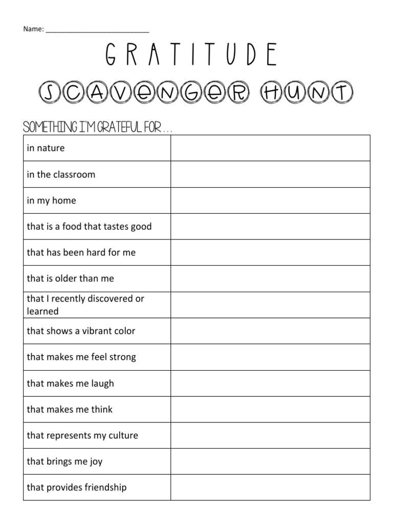 Gratitude Scavenger Hunt: Something I'M Grateful For - . | PDF