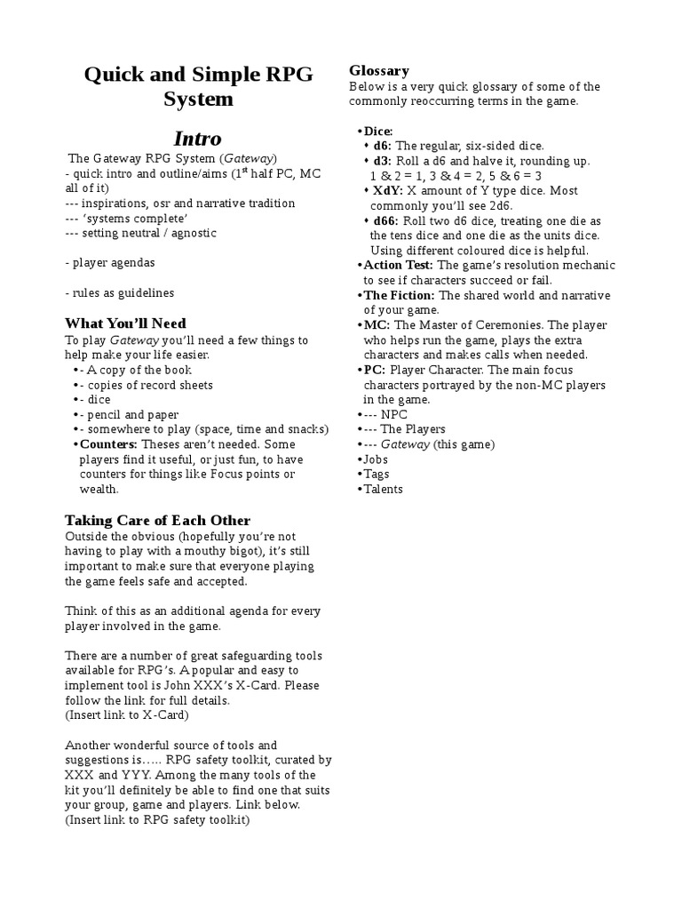 Gateway RPG: Quick & Simple Guide | PDF | Role Playing Games | Knowledge