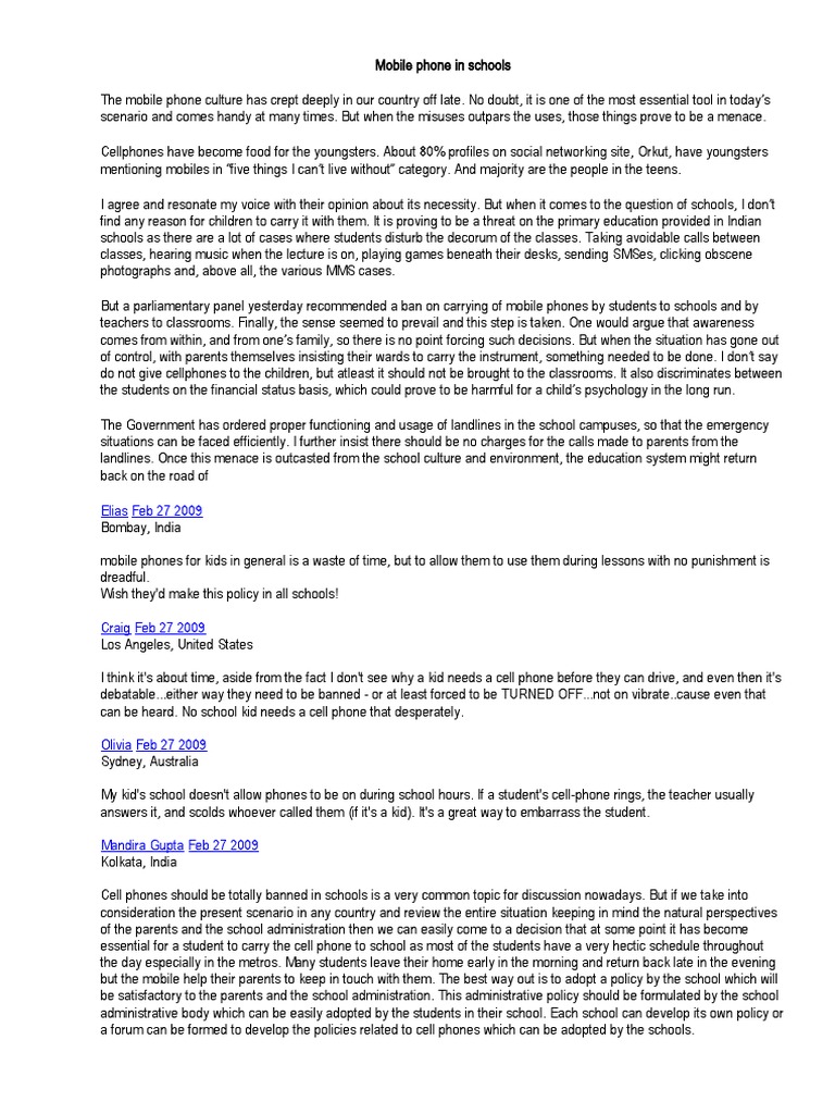 Mobile Phones: Ban in Schools Debate | PDF | Mobile Phones