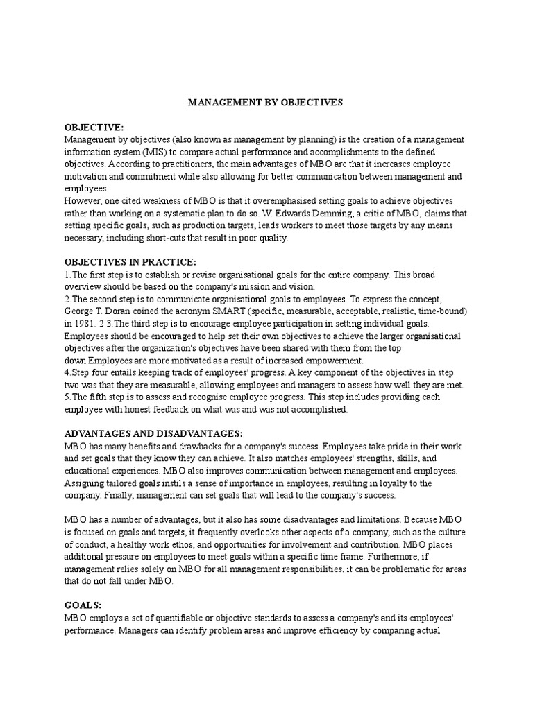 An In-Depth Analysis of Management by Objectives (MBO), Including its ...