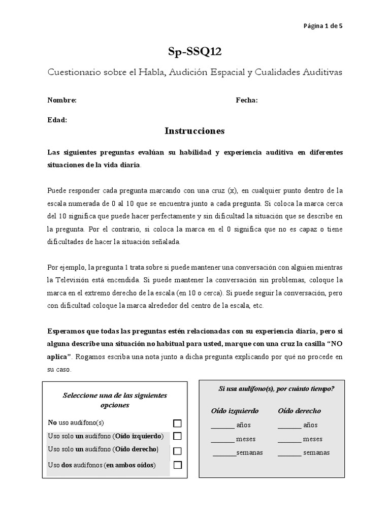 SSQ12 Spanish | PDF | Audífono