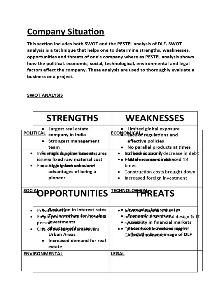 Strengths Weaknesses: Company Situation | PDF | Swot Analysis | Foreign ...