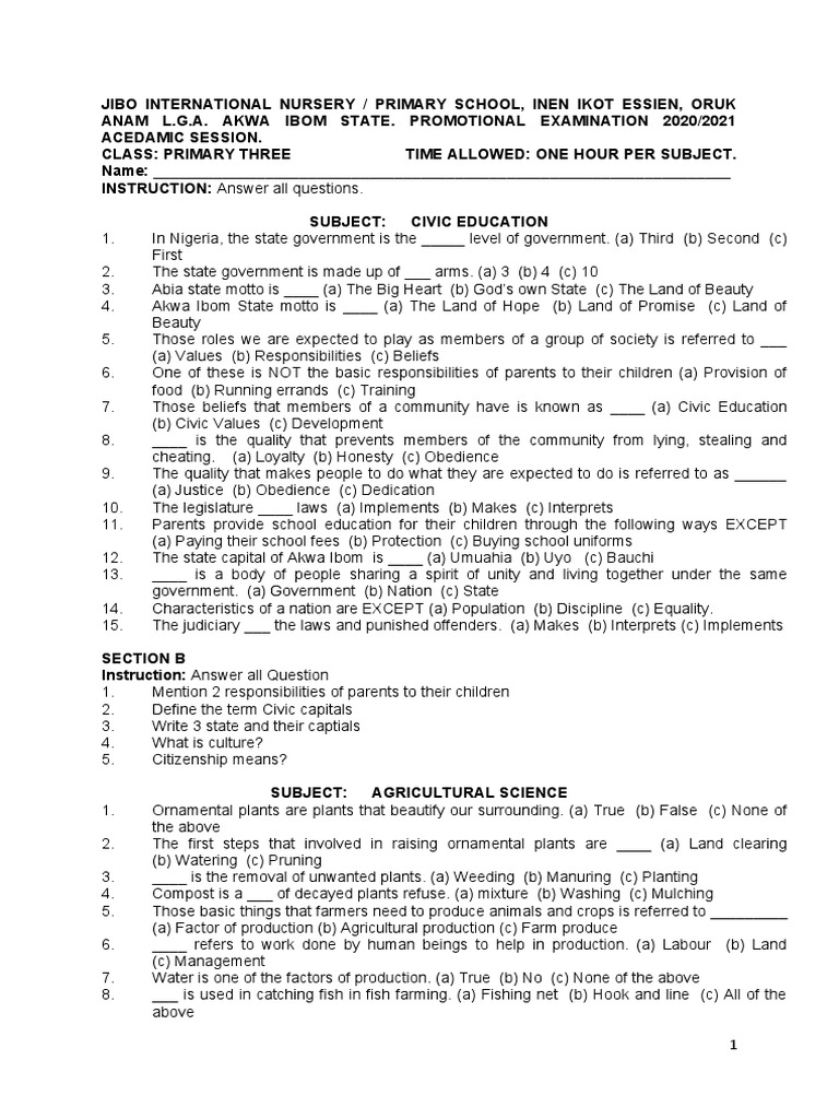 Primary School Exam Questions 2020/2021 | PDF | Book Of Genesis | Color