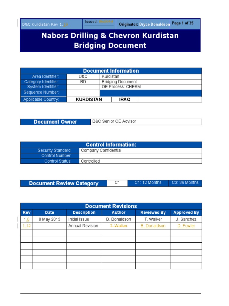 TW Nabors Chevron HES Bridging Document Annual Revision 2014 | PDF ...