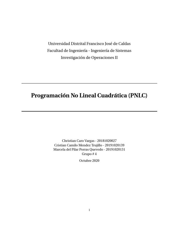 Programación No Lineal Cuadrática | PDF | Análisis numérico ...