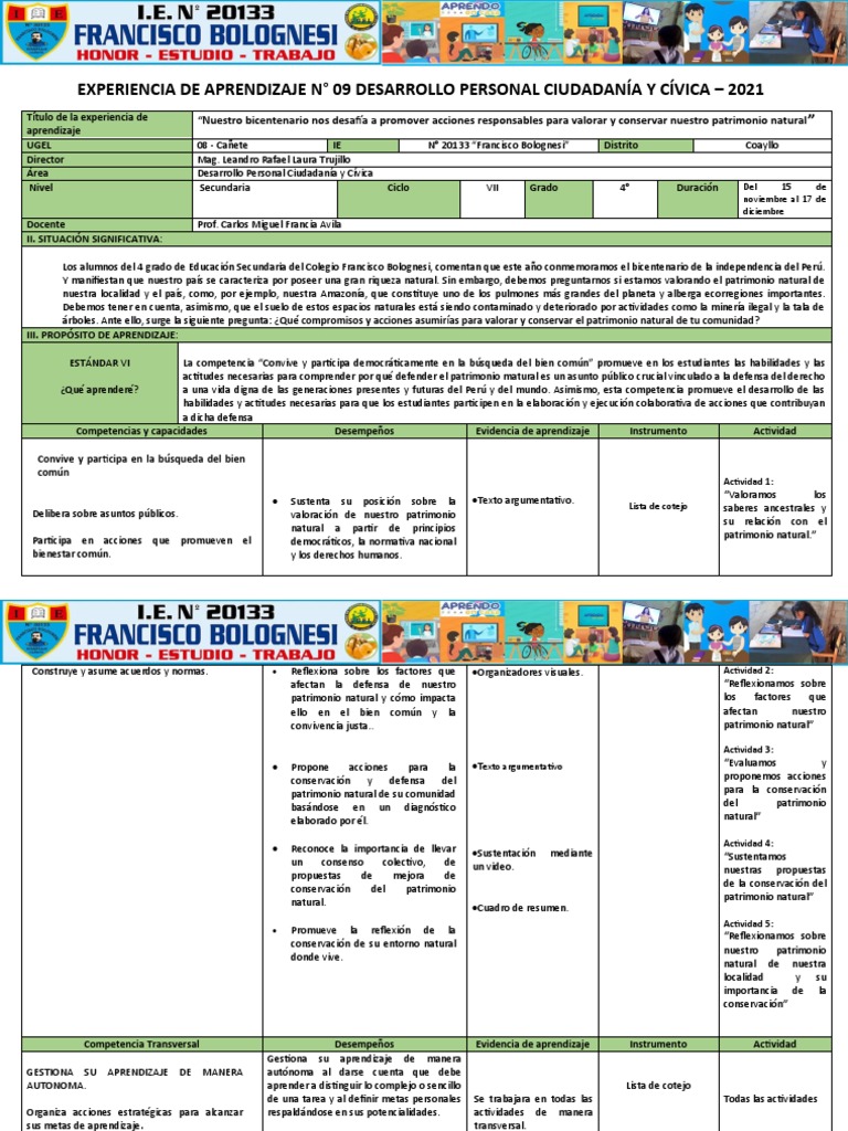Experiencia de Aprendizaje #4 DPCC Vii | PDF | Aprendizaje | Evaluación