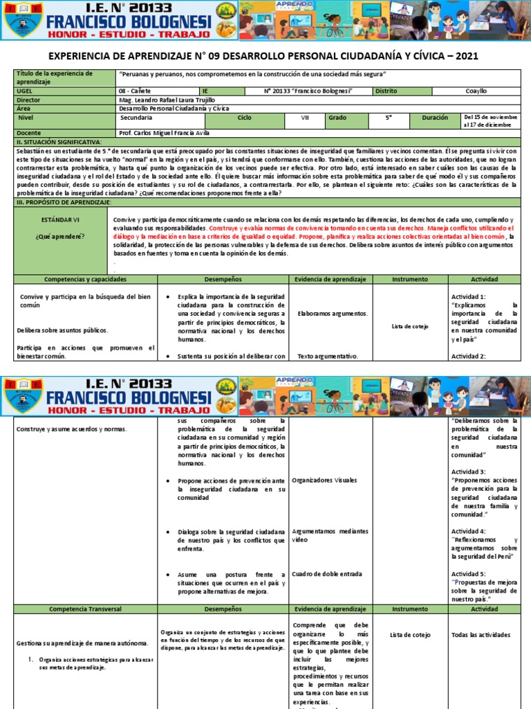 Experiencia de Aprendizaje #5 DPCC | PDF | Evaluación | Aprendizaje