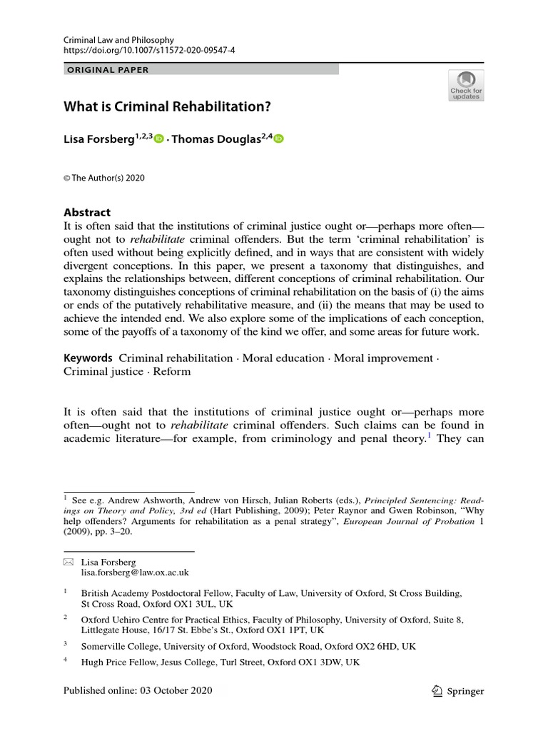 What Is Criminal Rehabilitation?: Lisa Forsberg Thomas Douglas | PDF ...