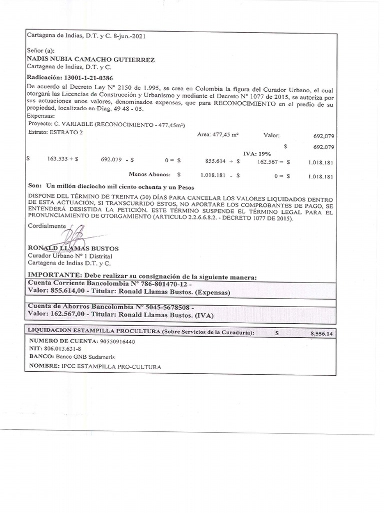 Recibo Curaduria | PDF