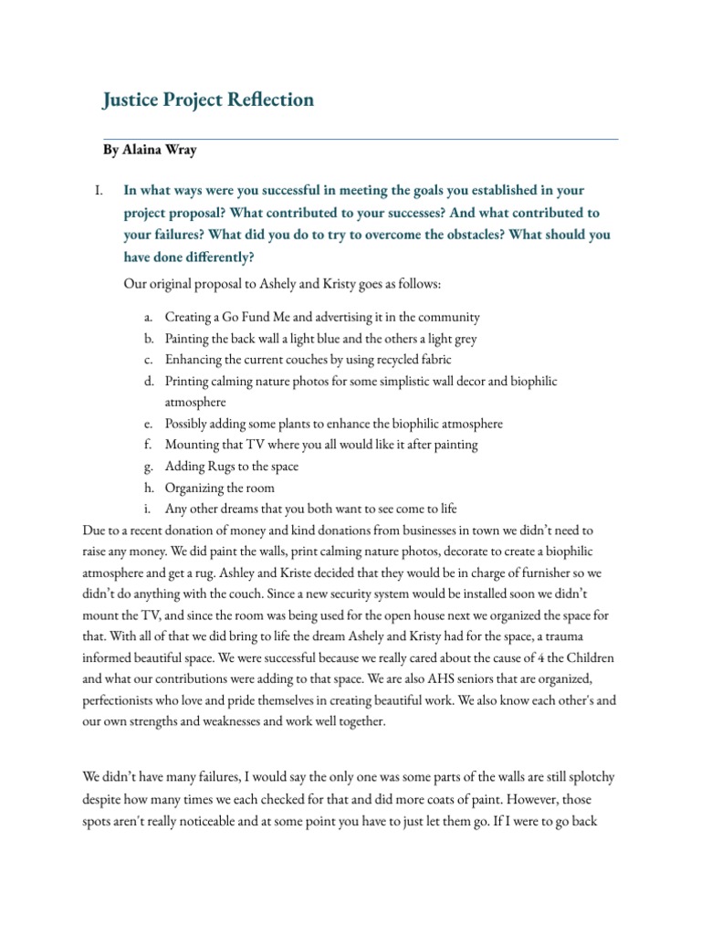 Alaina Wray - Justice Project Reflection | PDF | Career & Growth