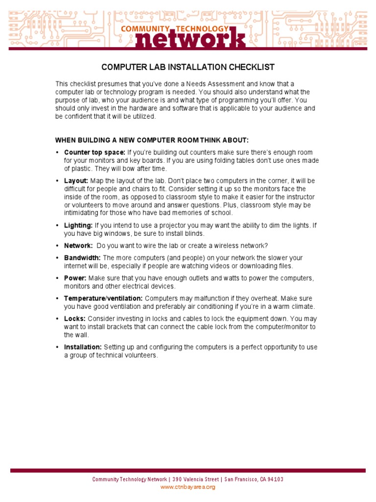 Computer Lab Checklist | PDF | Computer Hardware | Windows Vista