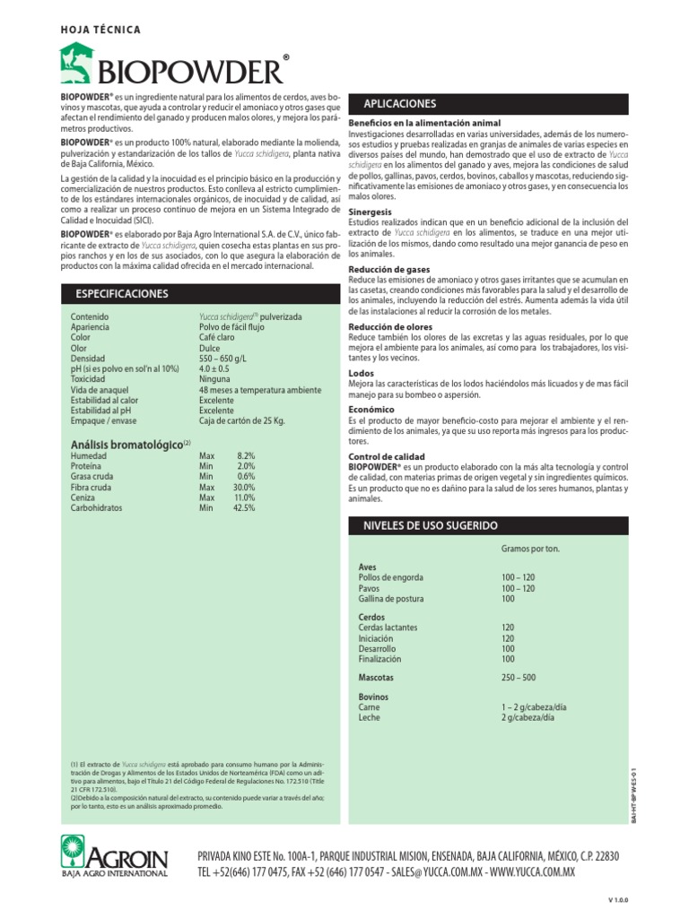 Ficha Tecnica Biopowder | PDF | Alimentos | Amoníaco