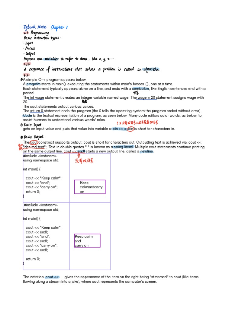 Note For Zybook | PDF | C++ | Variable (Computer Science)