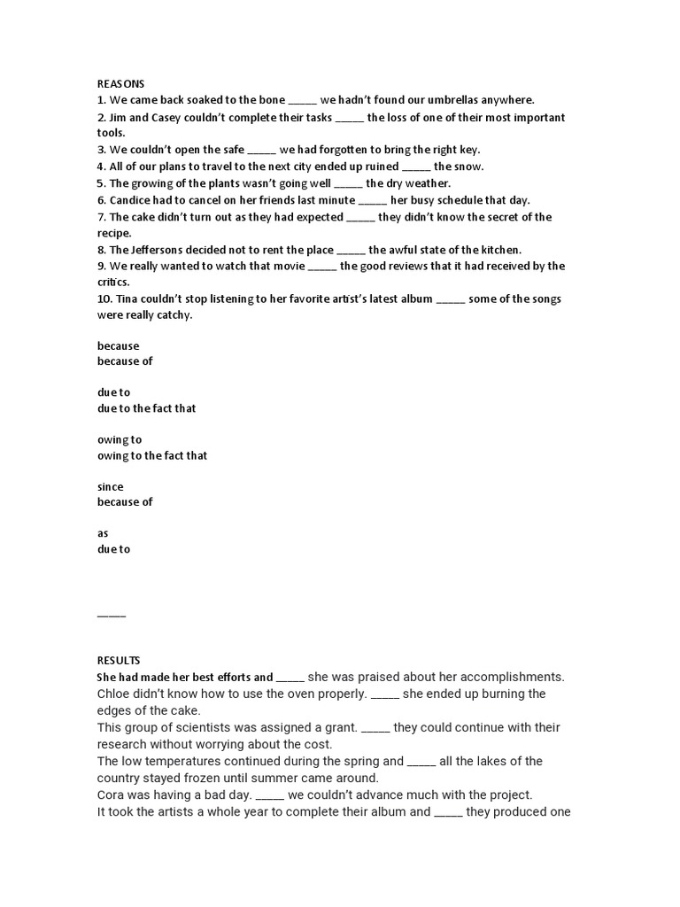 Linkers of Reason and Result More Sentences | PDF