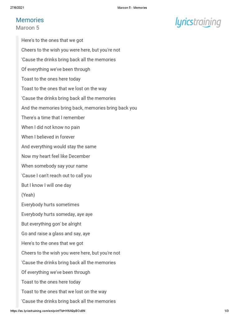 Memories Letra Inglés | PDF