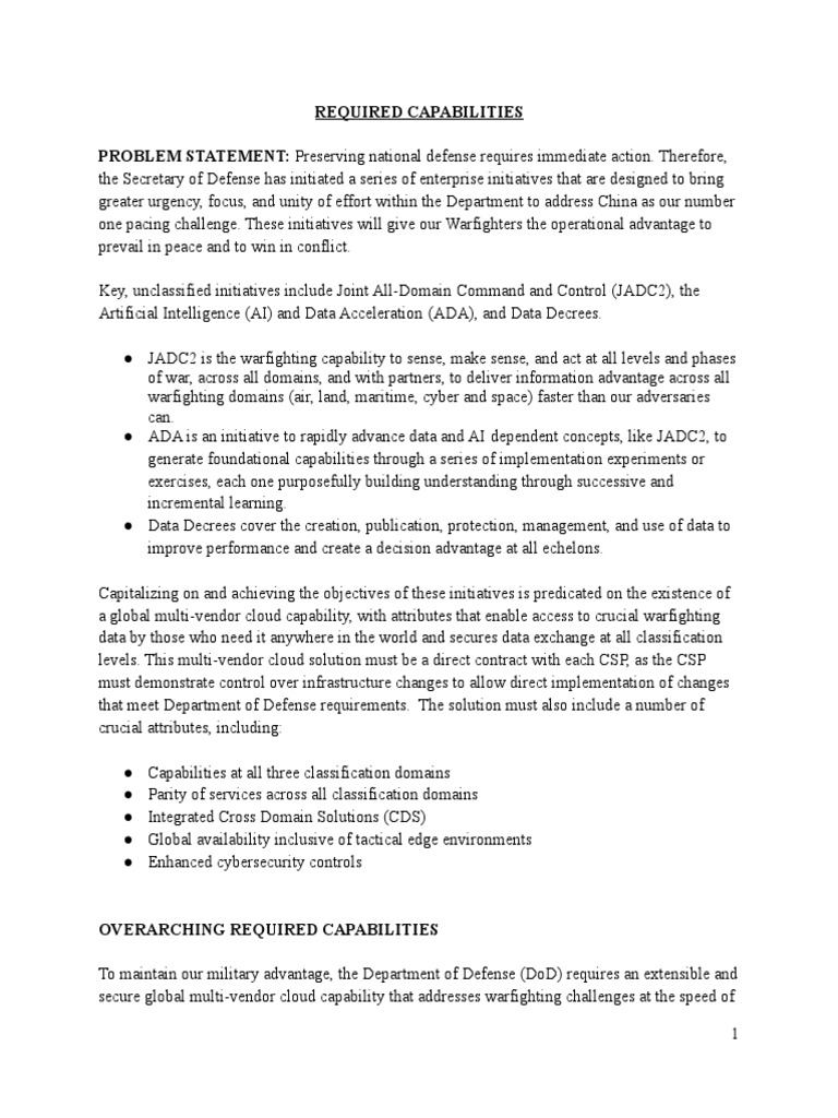 U.S. Joint Warfighting Cloud Capability - Required Capabilities | PDF ...