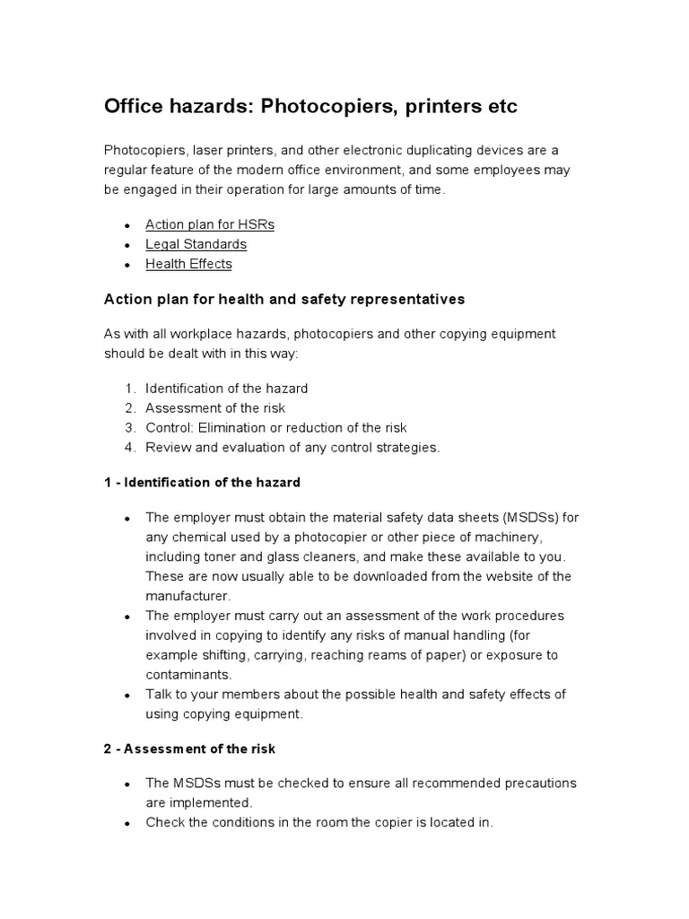 Office Hazards | PDF | Occupational Safety And Health | Ozone