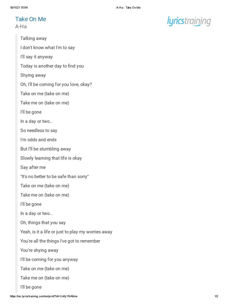 Take On Me Letra | PDF