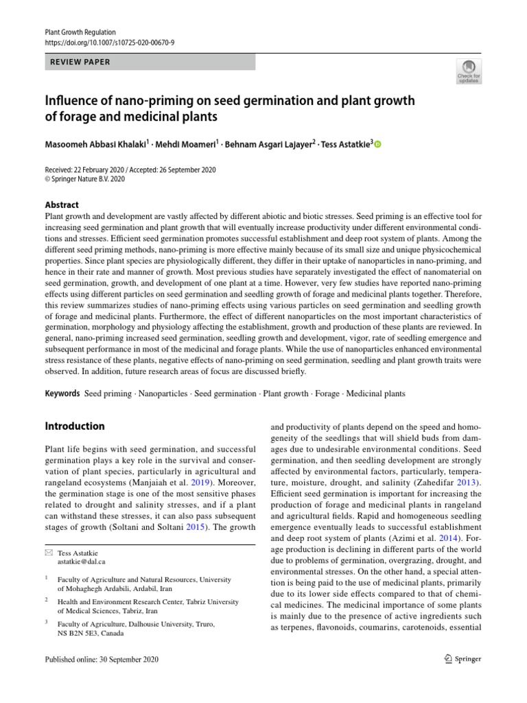 Influence of Nano Priming On Seed Germination and Plant Growth of ...