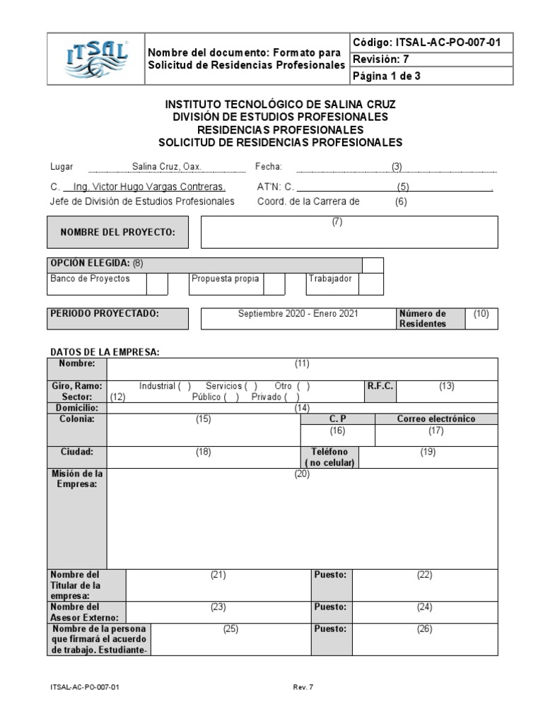 Formato Residencias Profesionales ITSAL | PDF