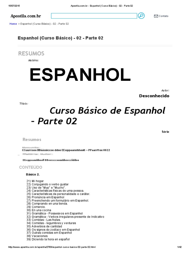 Espanhol Básico 2 | PDF | Plural | Espanhol (idioma)
