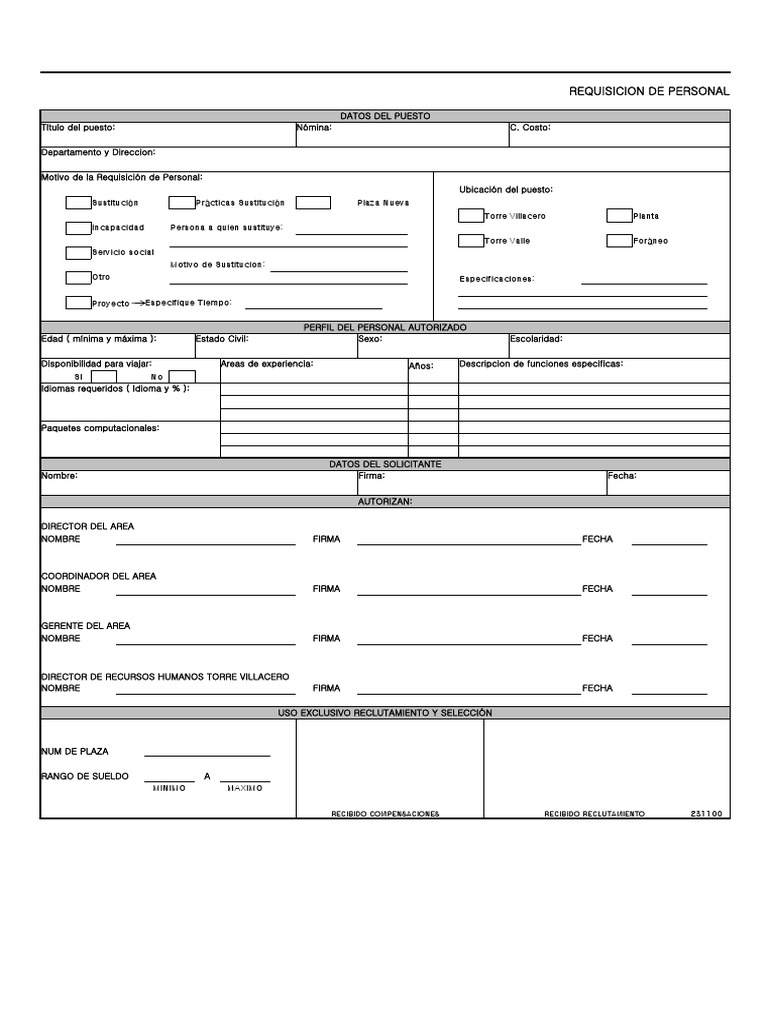 Formato de Requisición de Personal | PDF | Gestión de recursos humanos ...