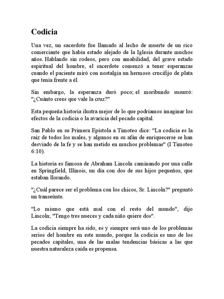 La Codicia | PDF | Codicia | Amor