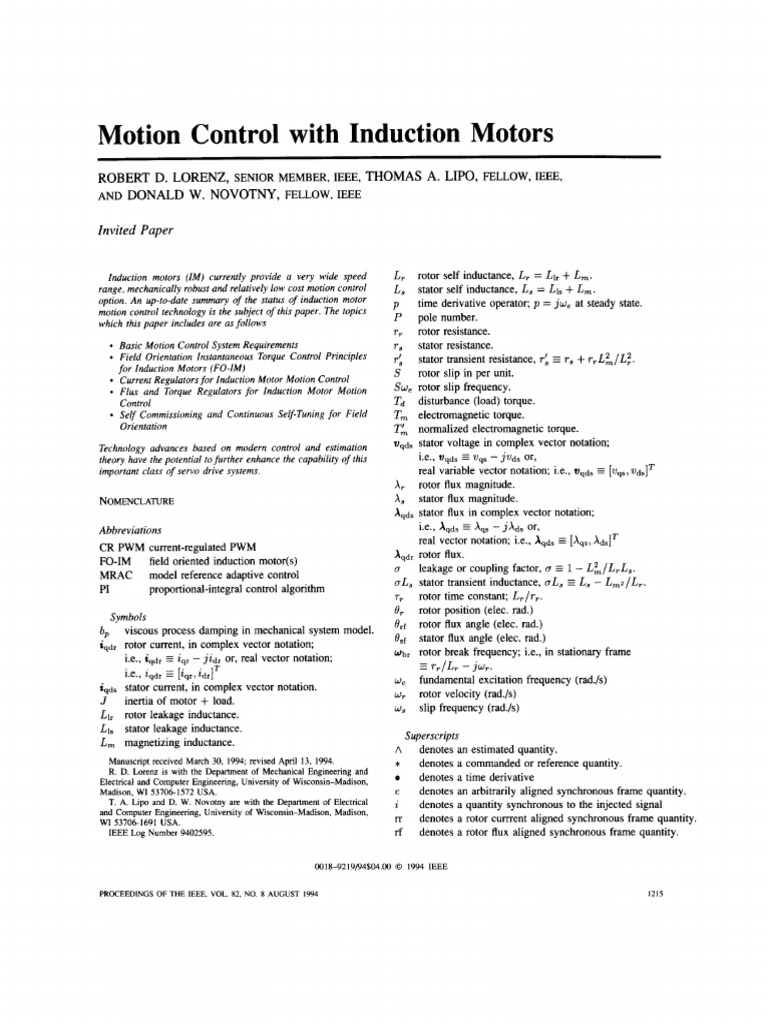 Motion Control With Induction Motors | PDF | Electric Motor | Control ...
