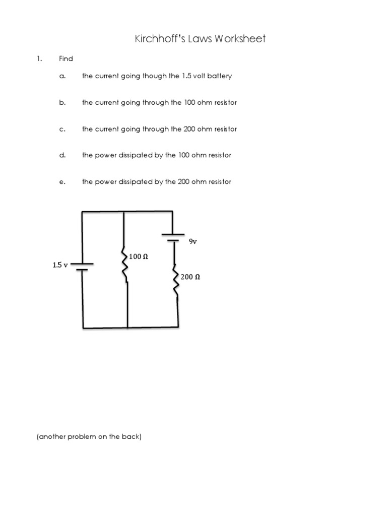 Kirchhoffs Laws Worksheet | PDF